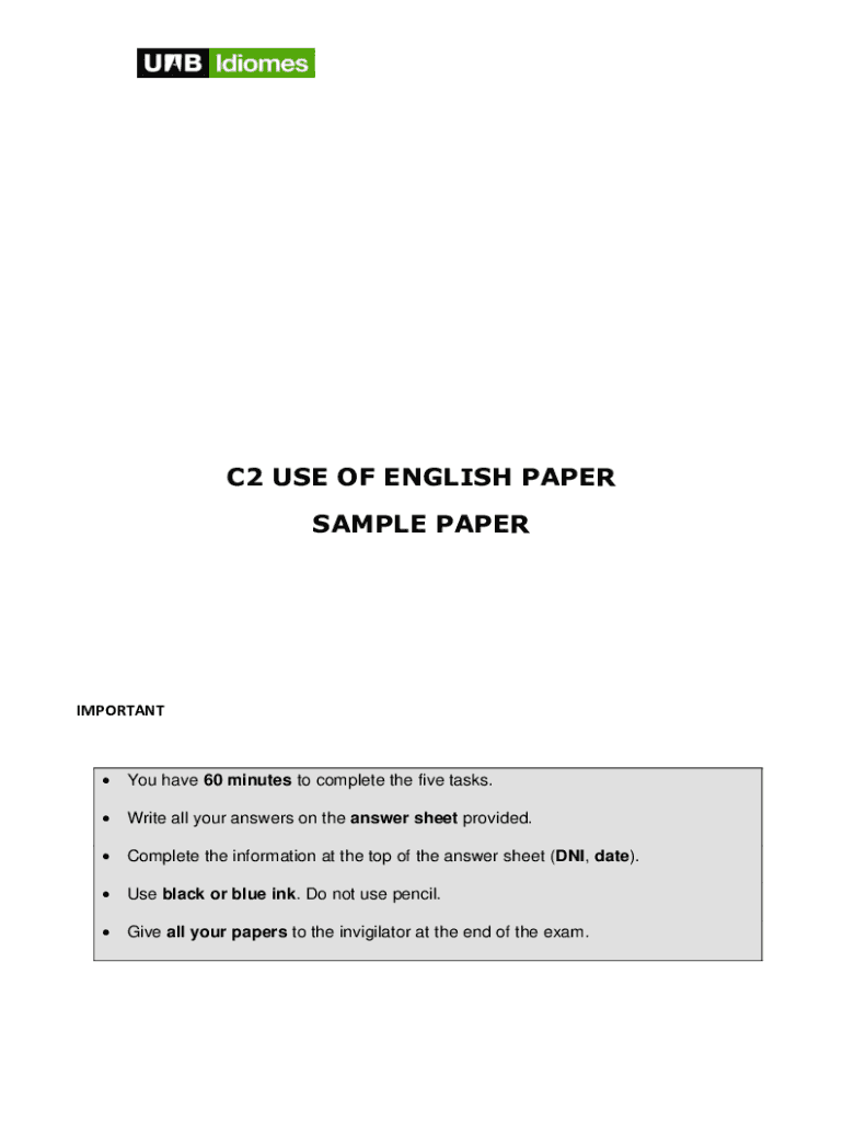 Fillable Online C2 USE OF ENGLISH PAPER SAMPLE PAPER Fax Email Print ...