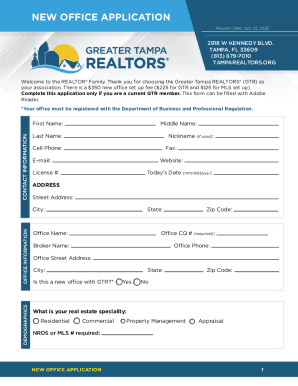 Fillable Online NEW OFFICE APPLICATION - Greater Tampa REALTORS Fax ...
