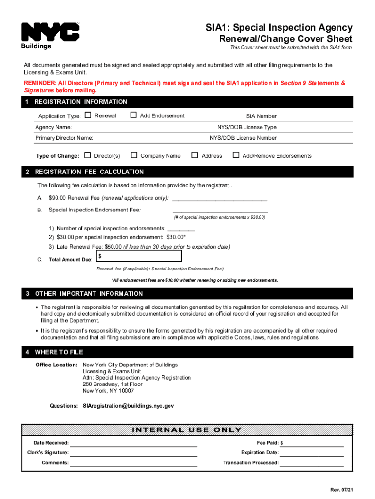 Fillable Online SIA1: Special Inspection Agency Renewal/Change Cover Sheet Fax Email Print ...
