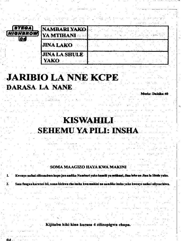 Fillable Online STANDARD EIGHT - Free KCPE Past Papers Fax Email Print ...
