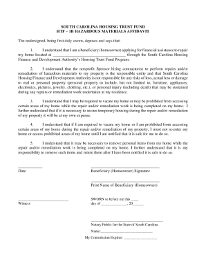 Fillable Online HTF-1B Hazardous Materials Affidavit - SC Housing Fax ...