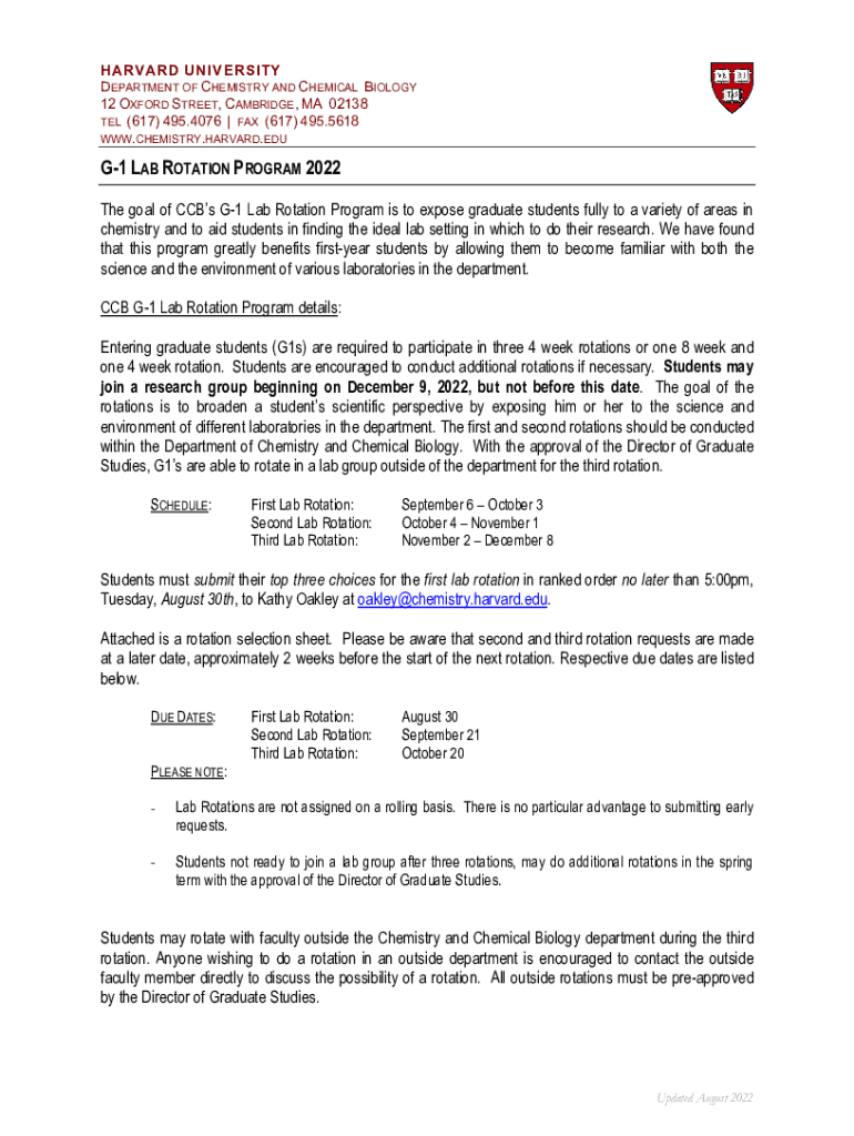 Fillable Online The goal of CCB's G-1 Lab Rotation Program is to expose ...