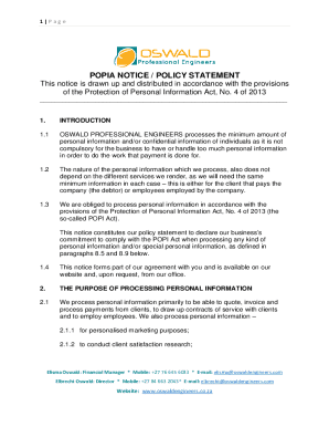 Fillable Online POPIA NOTICE / POLICY STATEMENT Fax Email Print - pdfFiller