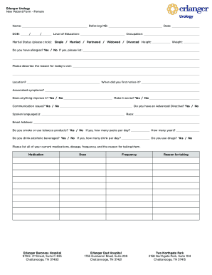Fillable Online Erlanger Urology New Patient Form - Female Name ...