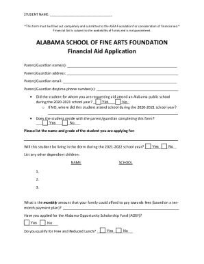 Fillable Online ALABAMA SCHOOL OF FINE ARTS FOUNDATION Financial Aid ...