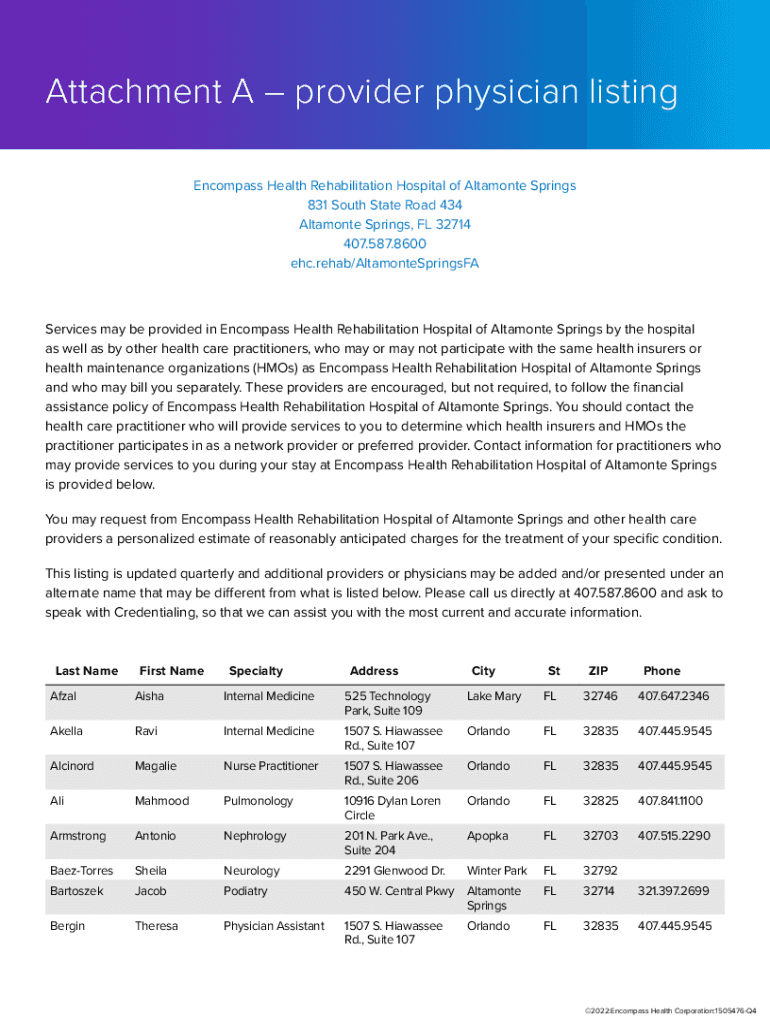 Fillable Online Encompass Health Rehabilitation Hospital of Altamonte ...