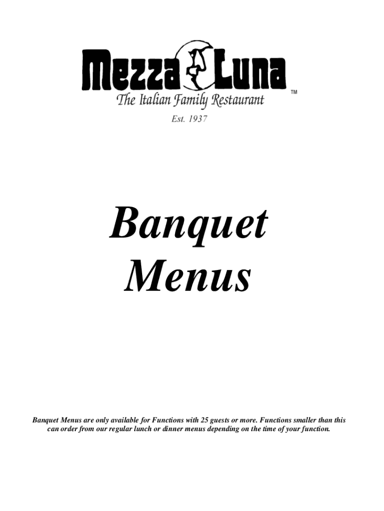 Fillable Online Banquet Menus are only available for Functions with 25 ...