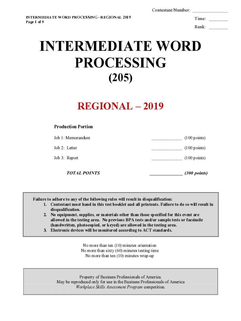 Fillable Online bpa mywccc INTERMEDIATE WORD PROCESSING - My Finance Class Fax Email Print ...