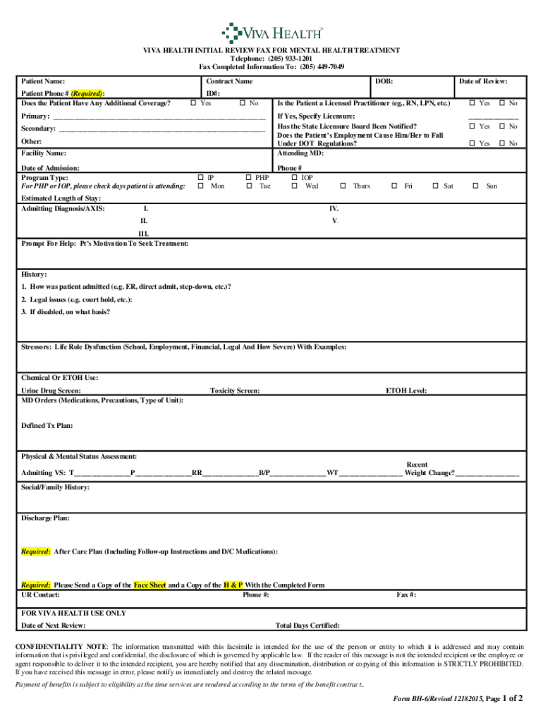 Fillable Online Referral Authorization Form - Viva Health Fax Email ...