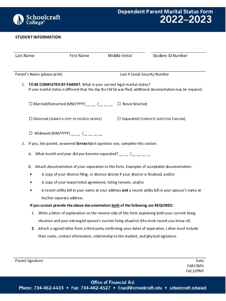 Fillable Online Dependent Parent Marital Status Form Fax Email Print ...