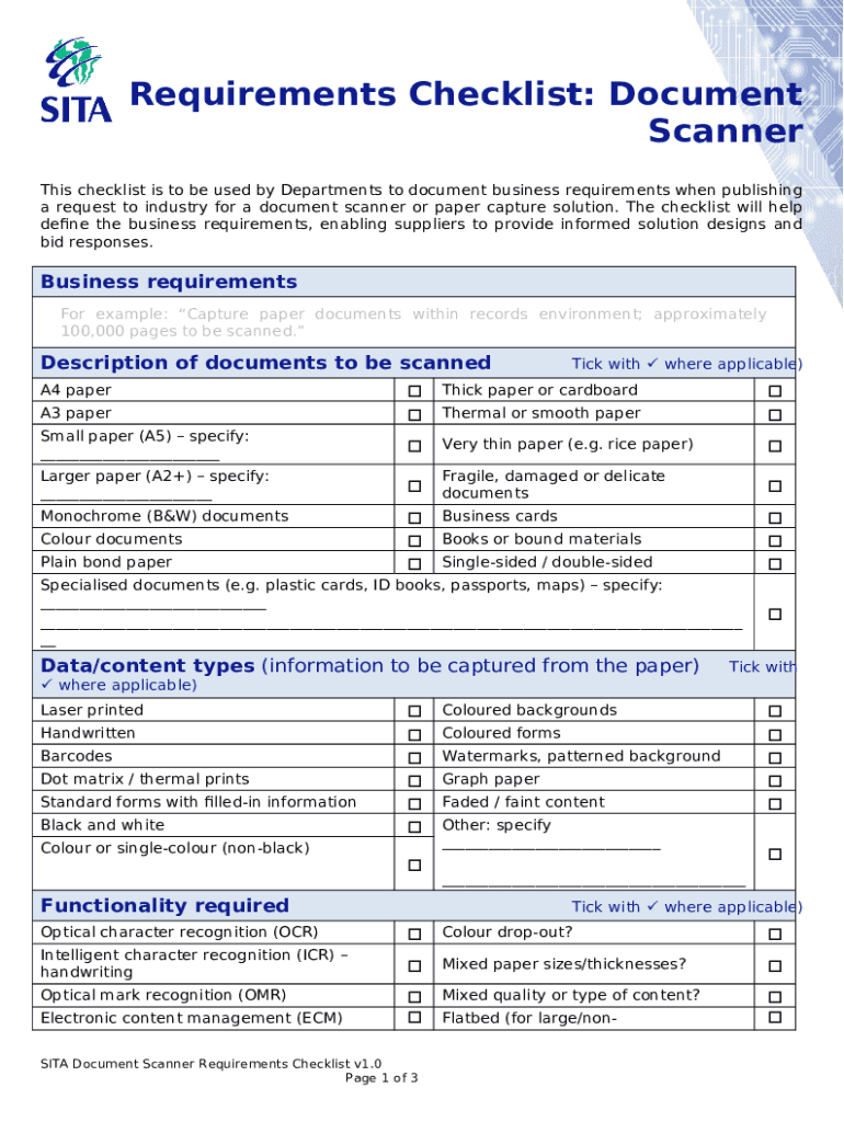 SITA Scanner Requirements Checklist. MoA with product/solution ...