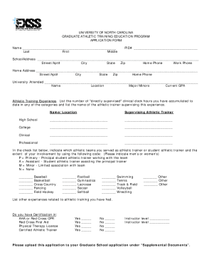 Fillable Online exss unc Athletic Training ApplicationExercise and ...