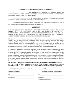 Fillable Online RELEASE OF LIABILITY AND ASSUMPTION OF RISK I Fax Email Print - pdfFiller
