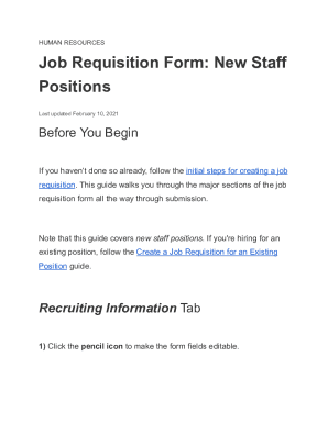 Fillable Online Job Requisition Form: New Staff PositionsCCA Portal Fax ...