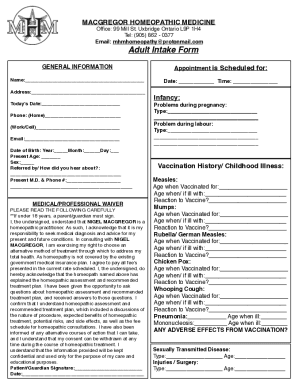 Fillable Online MHM Adult intake form Fax Email Print - pdfFiller