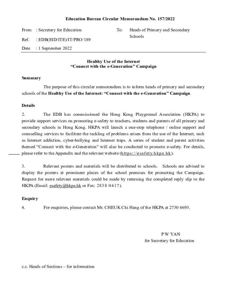 Fillable Online Heads of Primary and Secondary Schools Ref. : EDB(EID ...