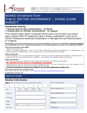 Fillable Online BOARD Enrolment Form PUBLIC SECTOR GOVERNANCE ... Fax ...