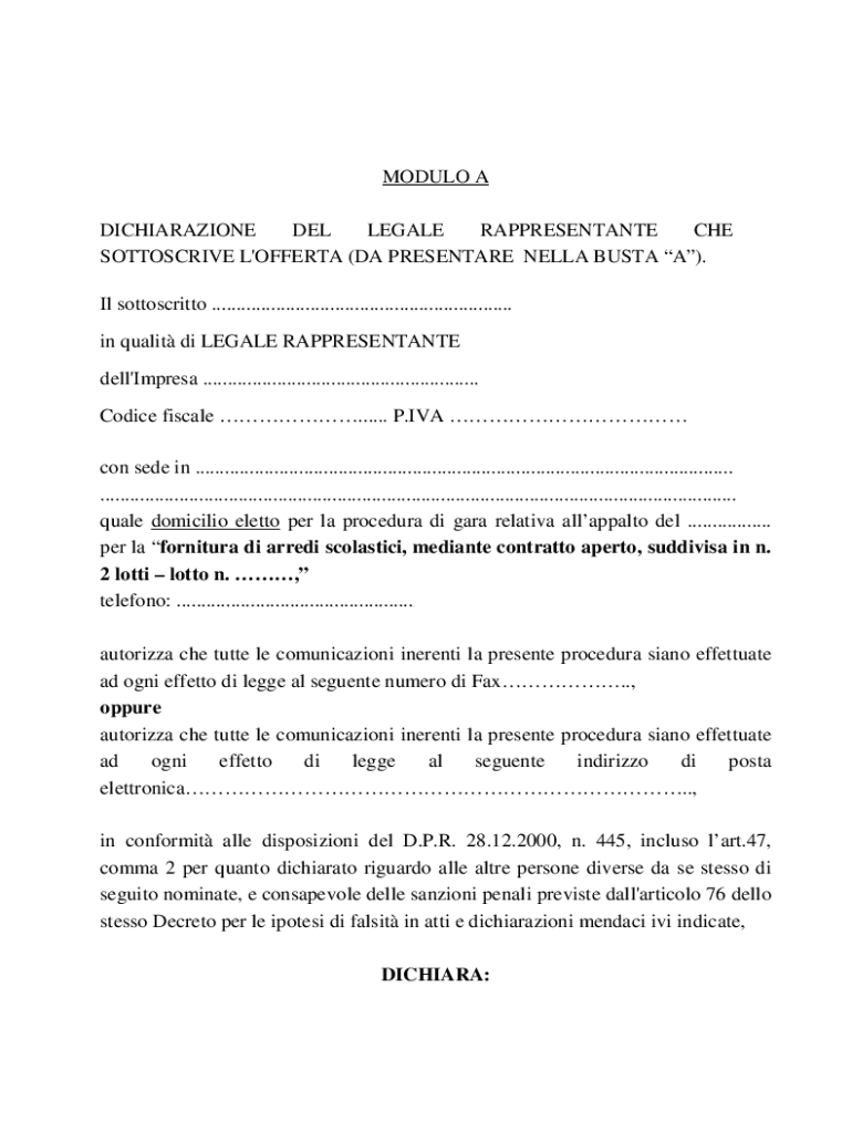 Compilabile Online modulo a dichiarazione del legale rappresentante che ...
