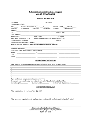 Fillable Online Naturopathic Adult Intake Form Date: Fax Email Print ...