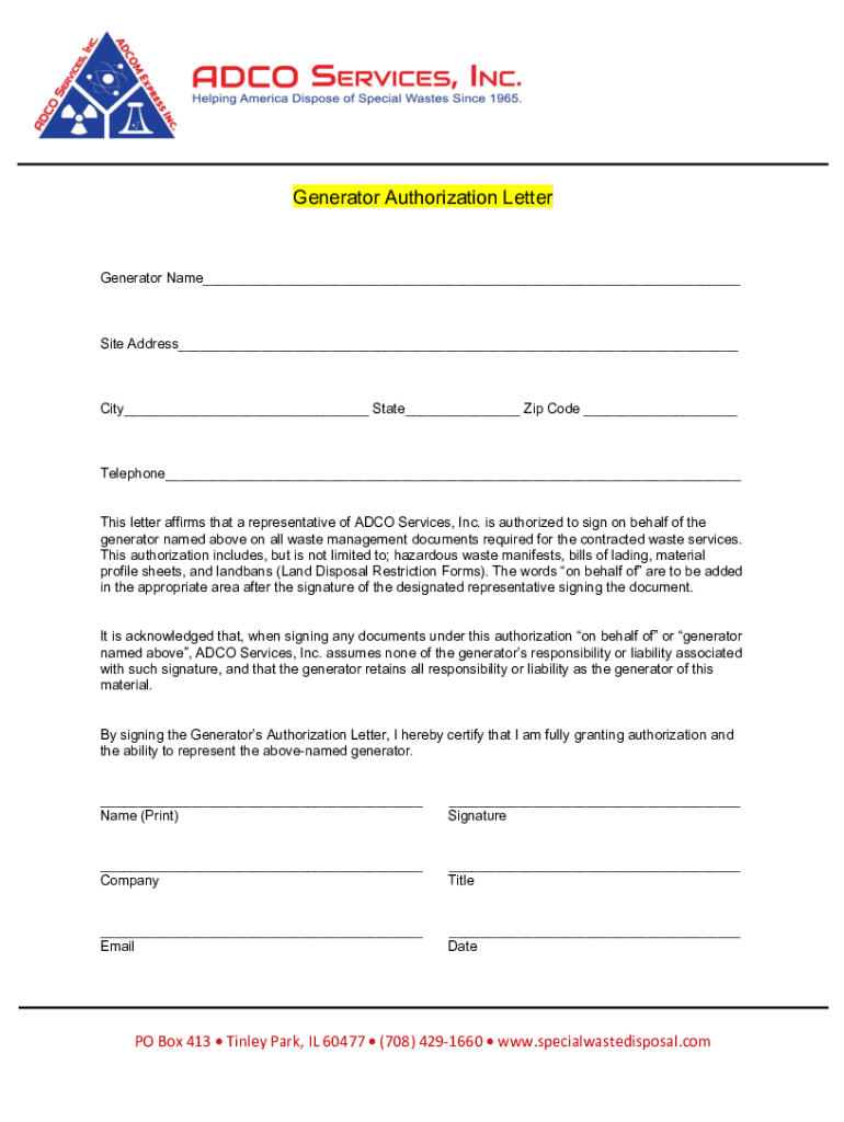 Fillable Online Generator Authorization Letter Fax Email Print - pdfFiller