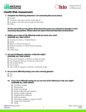 Fillable Online Medicaid Health Risk Assessment Form. Medicaid Health ...