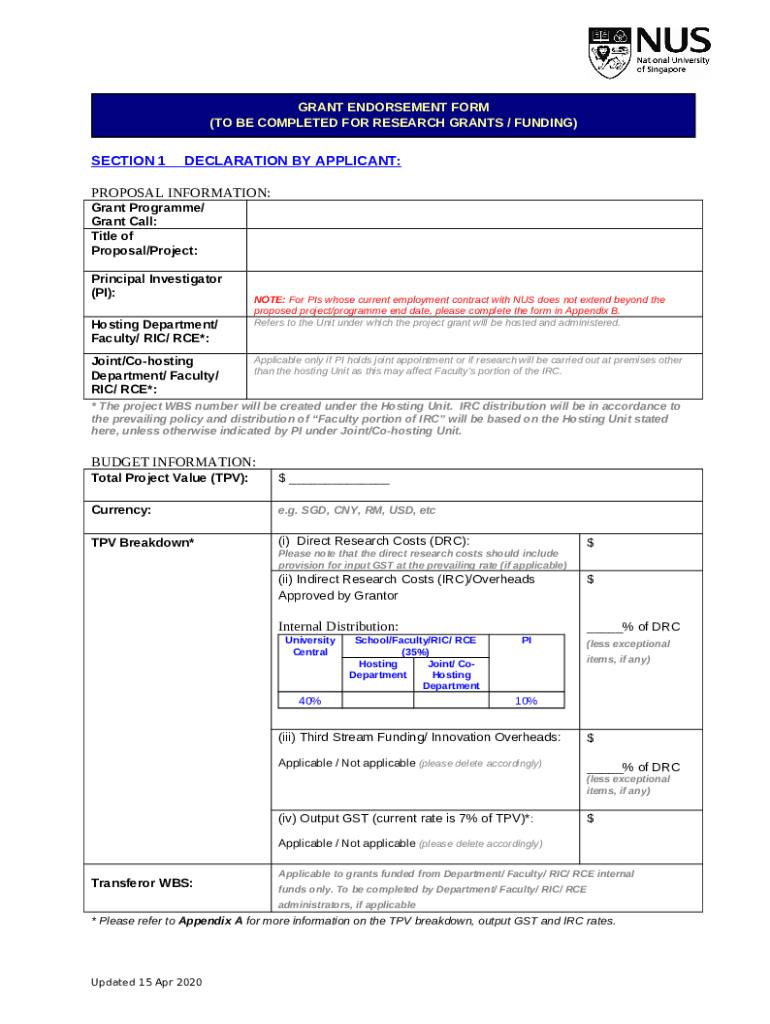 Grant Endorsement - for all research projects (12Feb2020). Grant Endorsement - for all research ...