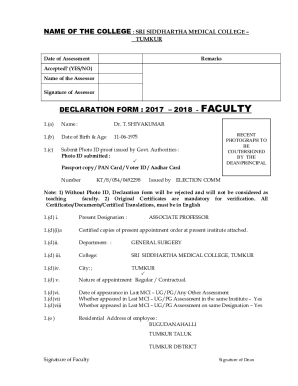 Fillable Online declaration form : 2017 2018 - faculty - Sri Siddhartha Medical Fax Email Print ...