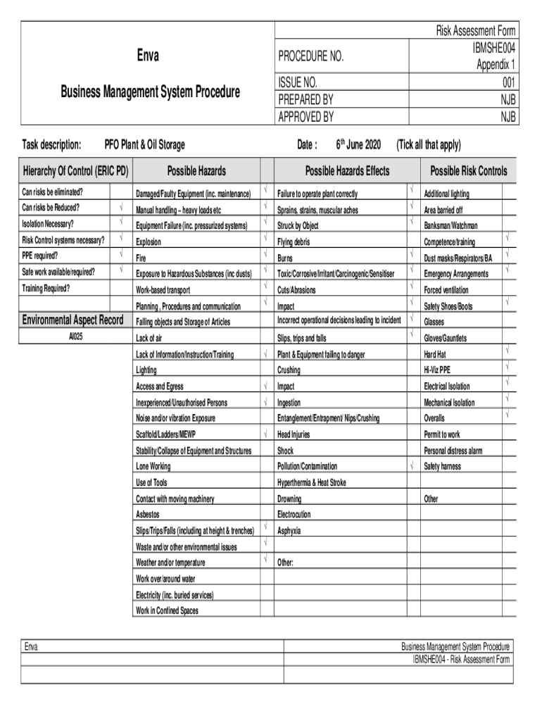Fillable Online Risk Assessment Form - General Fax Email Print - pdfFiller