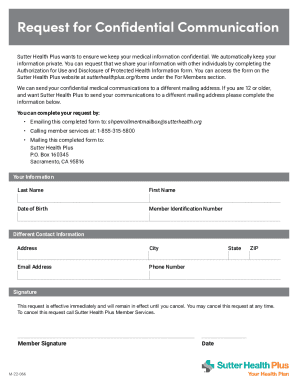 Fillable Online Request for Confidential Communication. Request for ...