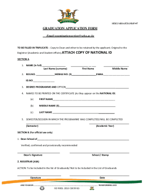 Fillable Online GRADUATION APPLICATION FORM - Email:examinationsection ...