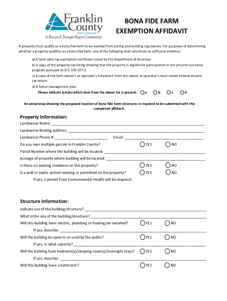 Fillable Online BONA FIDE FARM EXEMPTION AFFIDAVIT - Revize Fax Email ...