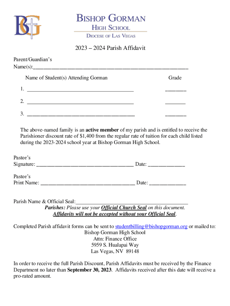 Fillable Online 2023 2024 Parish Affidavit Fax Email Print - pdfFiller
