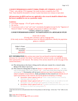 CONSENT/PERMISSION/ASSENT (TEMPLATE VERSION: 11/27/17) Doc Template ...