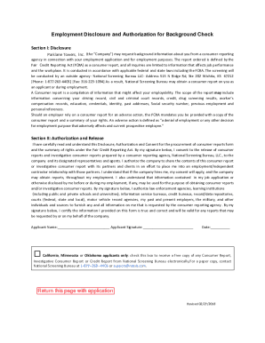 Fillable Online Employment Disclosure and Authorization for Background ...