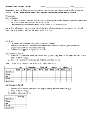 Fillable Online Buoyancy and Density Activity Name Date Directions: Go ...