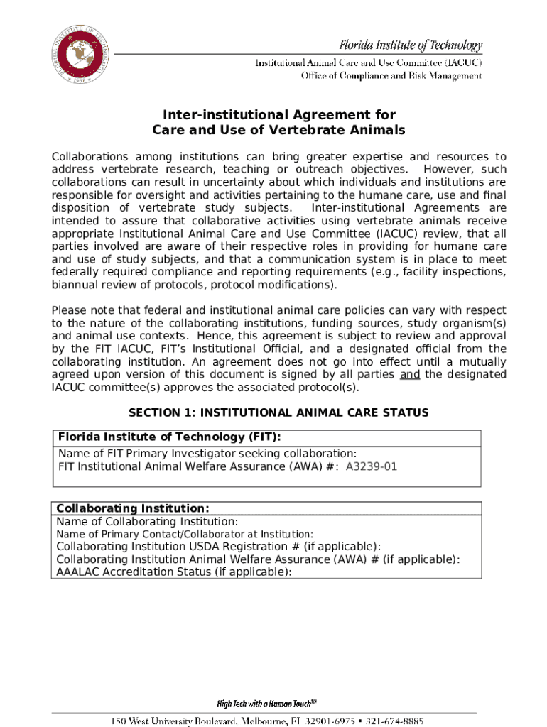 Inter-Institutional Agreement for Care and Use of Vertebrate ... Doc ...