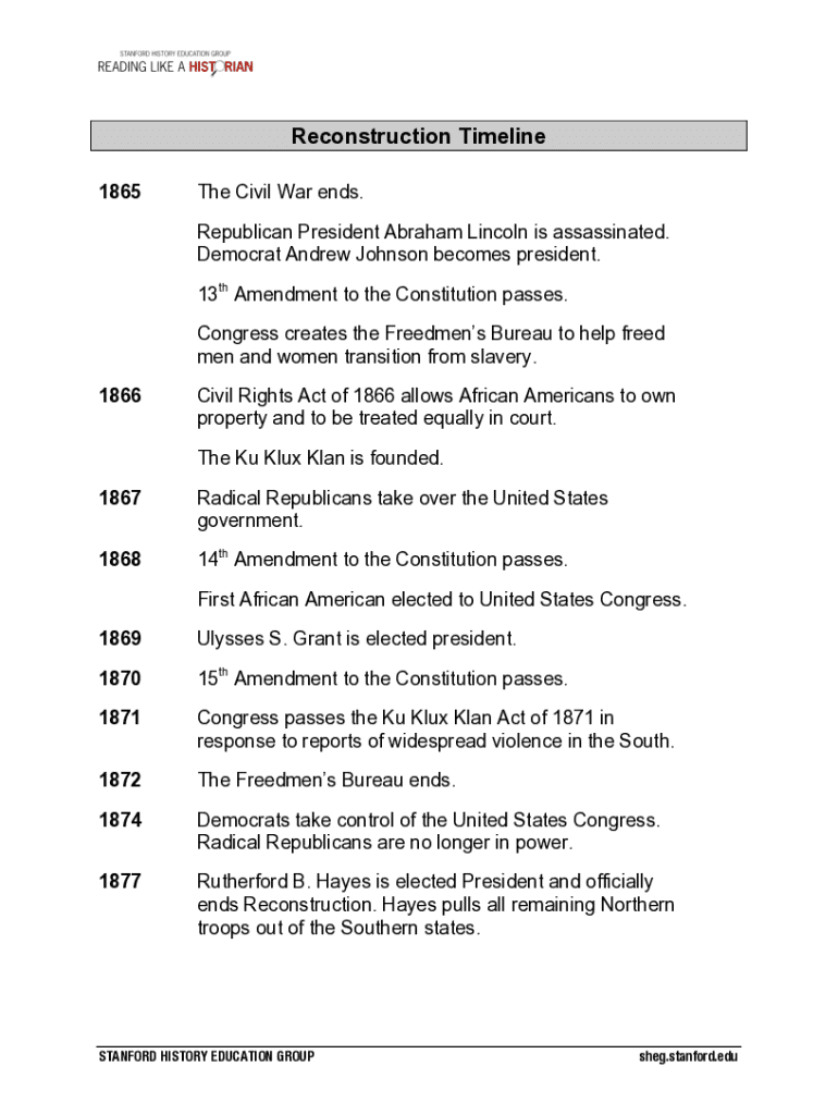 Fillable Online The Civil War and Reconstruction: Key Events and ...