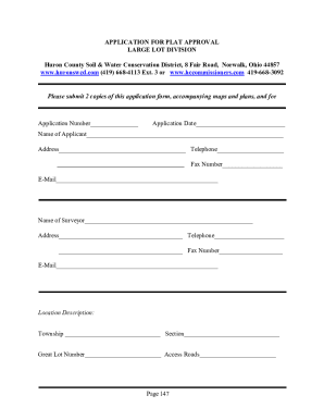 Fillable Online Page 147 APPLICATION FOR PLAT APPROVAL LARGE LOT ... Fax Email Print - pdfFiller