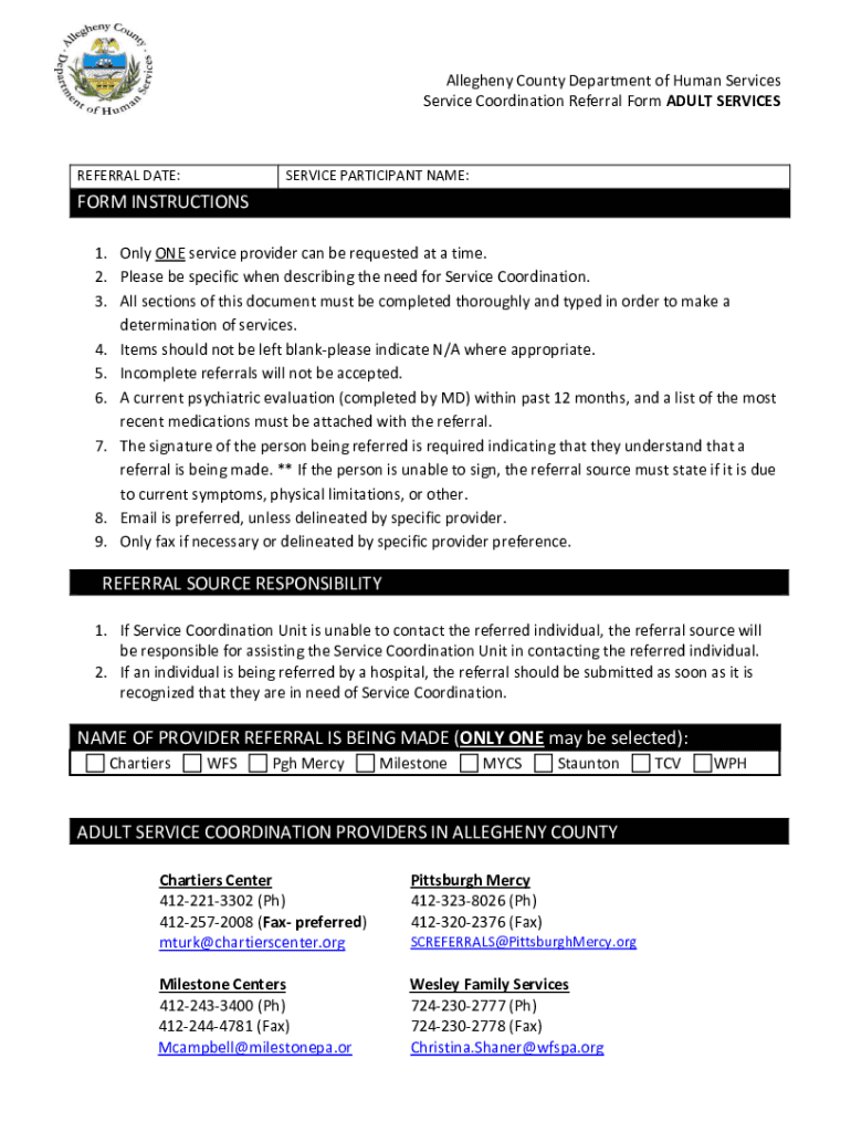 Fillable Online Service Coordination Referral Form - Allegheny County ...