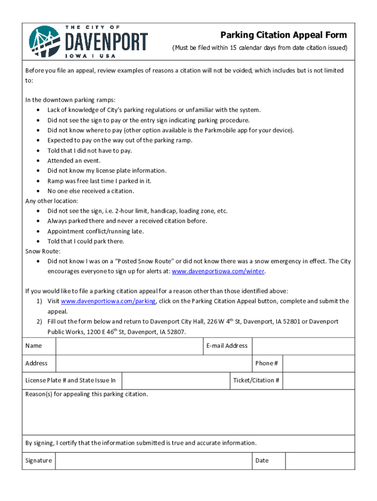 Fillable Online Parking Citation Appeal Form Fax Email Print - pdfFiller