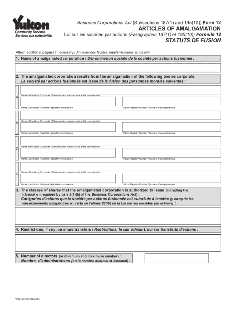 Remplissable En Ligne ARTICLES OF AMALGAMATION OF THE CORPORATION Fax ...