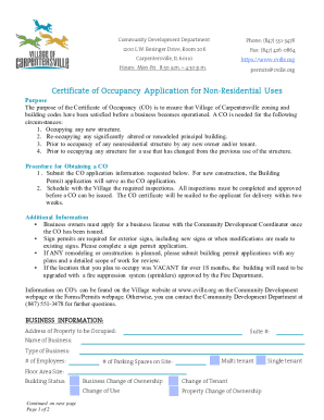 Fillable Online Certificate of Occupancy Application for Non-Residential Uses Fax Email Print ...