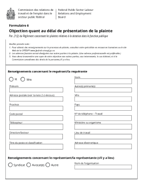 Remplissable En Ligne Formulaire 6 - Objection quant au dlai de prsentation de la plainte. Par ...
