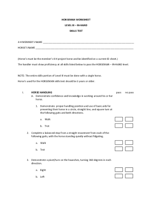Fillable Online 4h unl HORSEMAN WORKSHEET LEVEL III IN-HAND SKILLS TEST ...