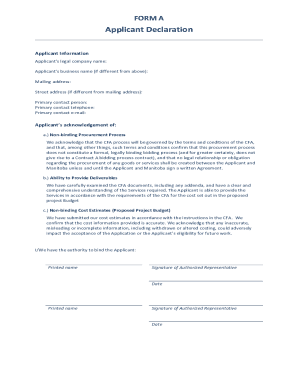 Fillable Online Form A - Applicant Declaration Fax Email Print - pdfFiller