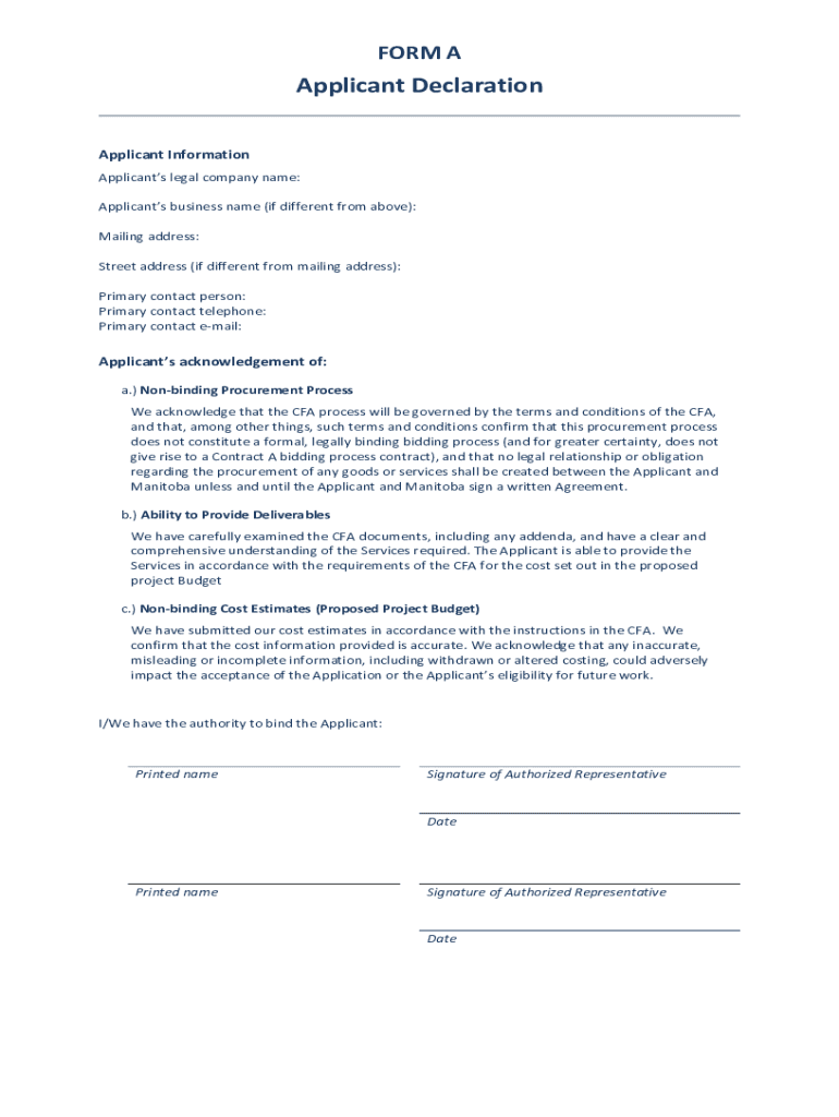 Fillable Online Form A - Applicant Declaration Fax Email Print - pdfFiller