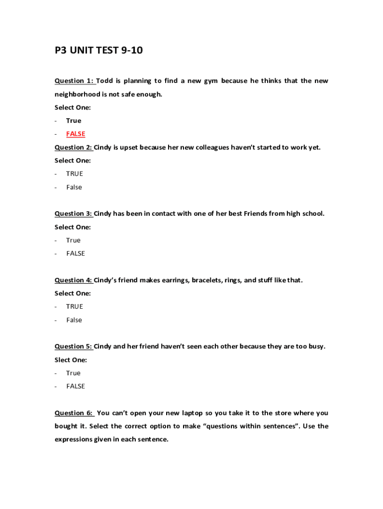 Fillable Online P3 UNIT TEST 9-10 - Bemte - Be My Teacher Fax Email ...
