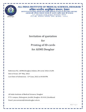 Fillable Online Invitation of quotation for Printing of ID-cards for AIIMS Deoghar Fax Email ...