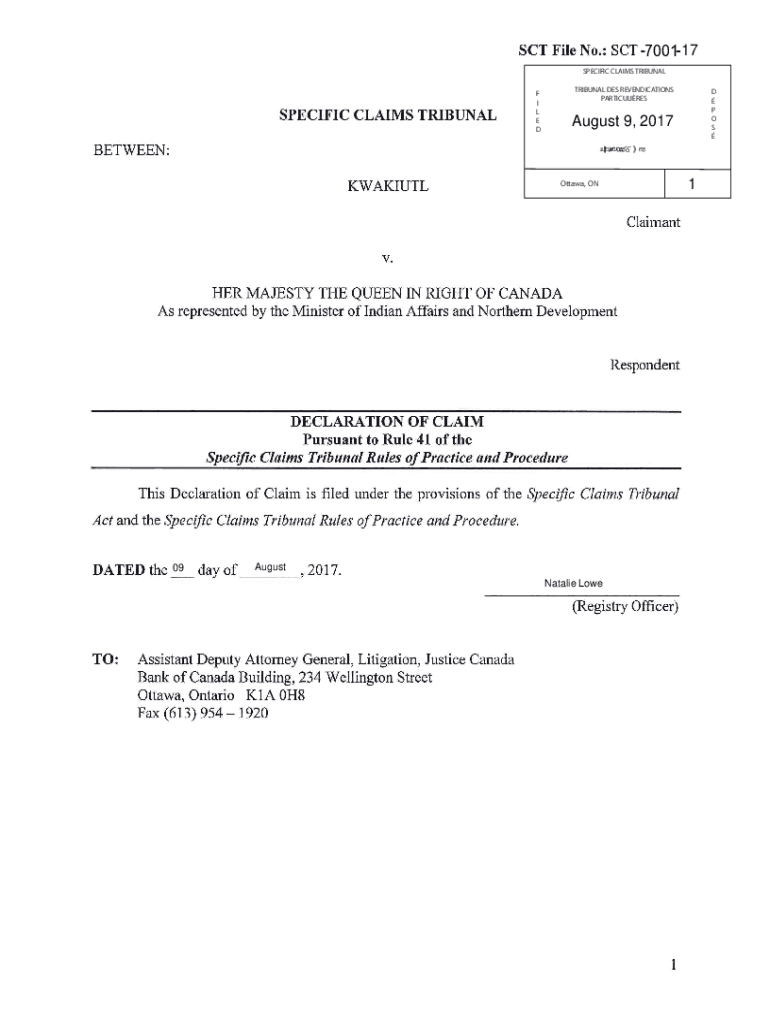 Fillable Online The specific claims process is about justice for First ...