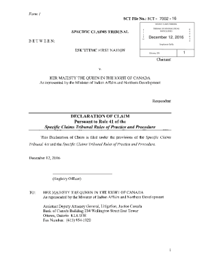 Fillable Online Claim Details - Specific Claims Tribunal Canada Fax ...